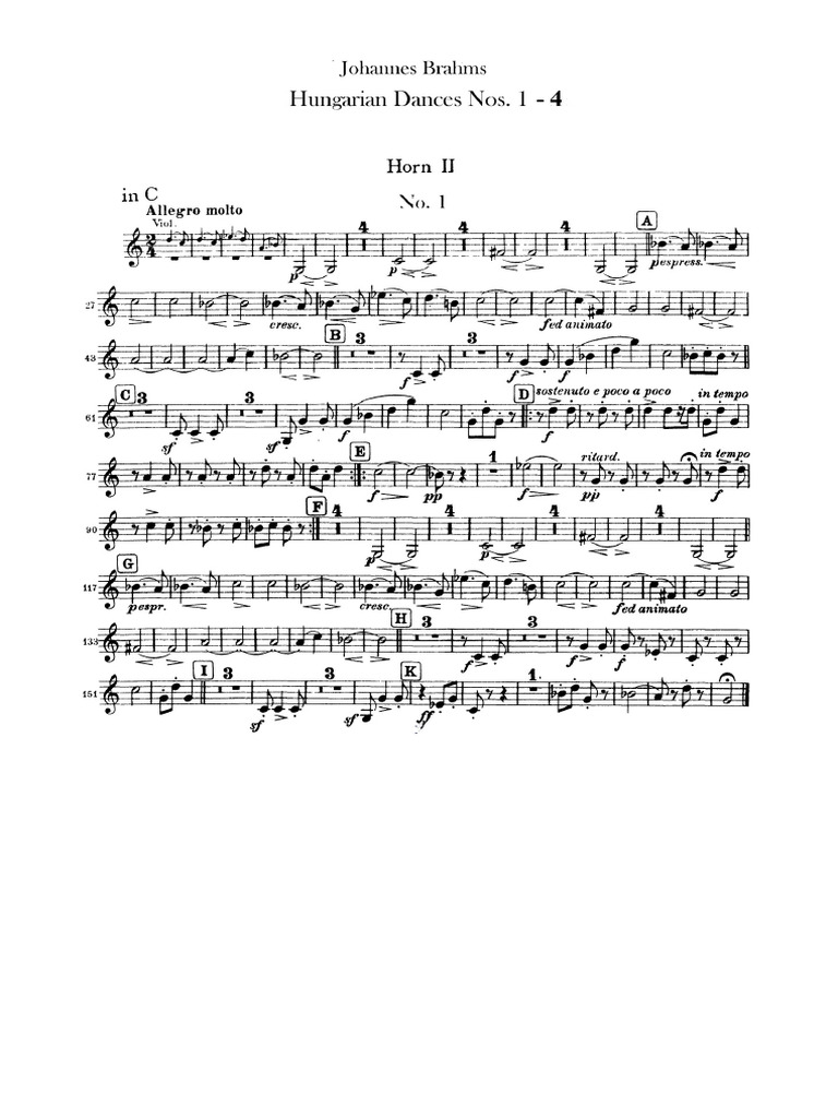 Hungarian Dances (1 To 4) - Horn in C, D, F II | PDF