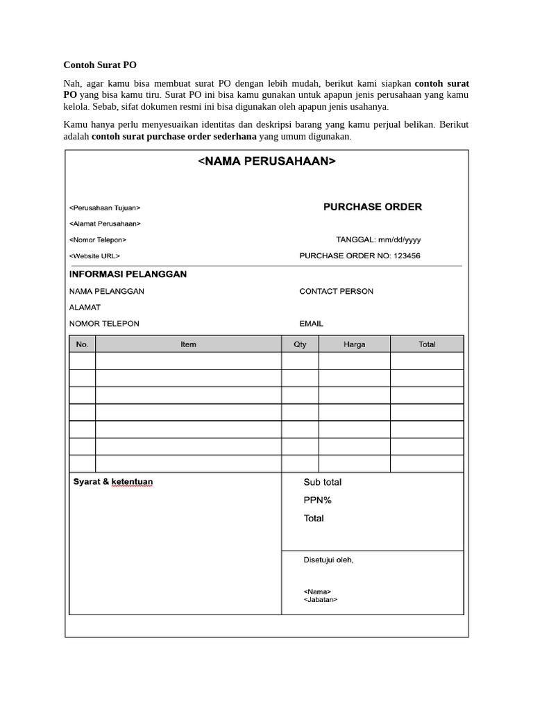 Surat Purchase Order (PO) | PDF