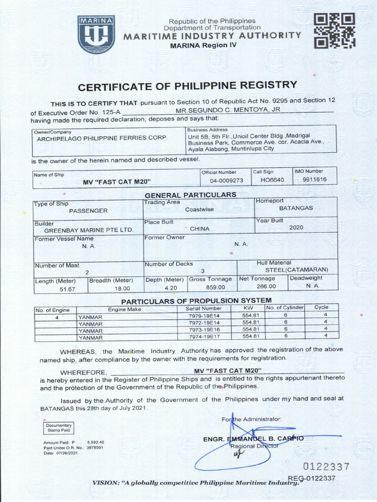 FCM20 CERT OF REG | PDF