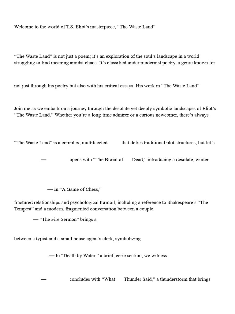 The Waste Land (All Literary Devices) | PDF | T. S. Eliot | Poetry