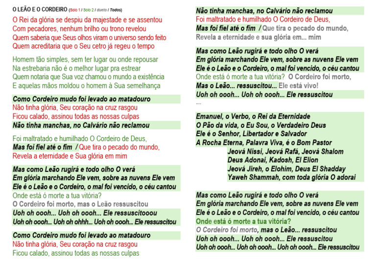 O LEÃO e o CORDEIRO Letra | PDF | Pecado | Teologia