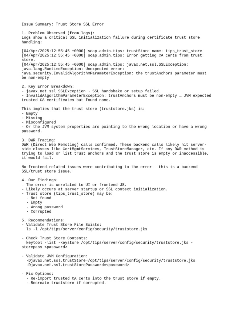 Trust Store SSL Issue Summary | PDF