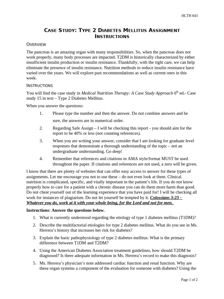 Type 2 Diabetes Case Study Assignment | PDF | Diabetes | Clinical Medicine