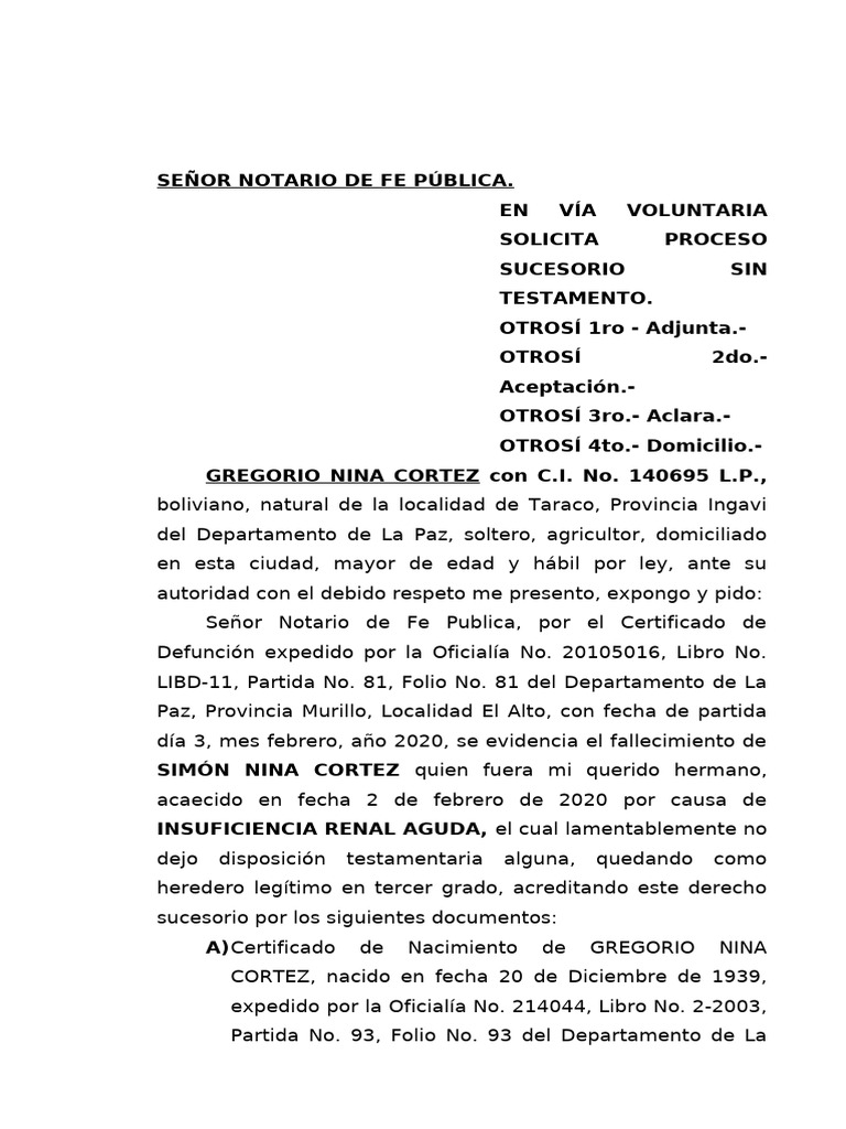 SOLICITUD DECLARATORIA NOTARIA | PDF