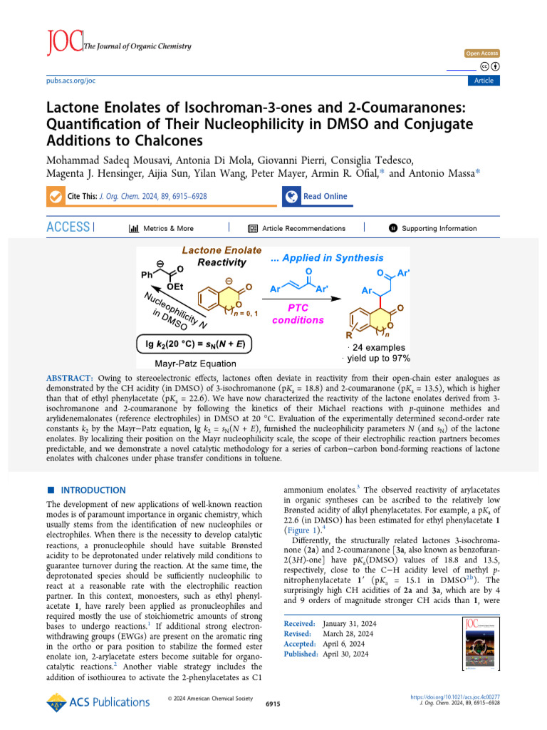 Nucleophilicity of Lactone Enolates in DMSO | PDF | Ester | Chemical ...