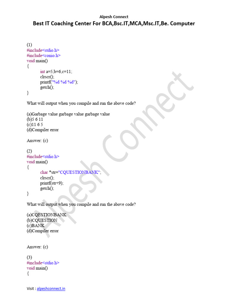 IT Coaching Center C Programming Quiz | PDF | C++ | Computer Engineering