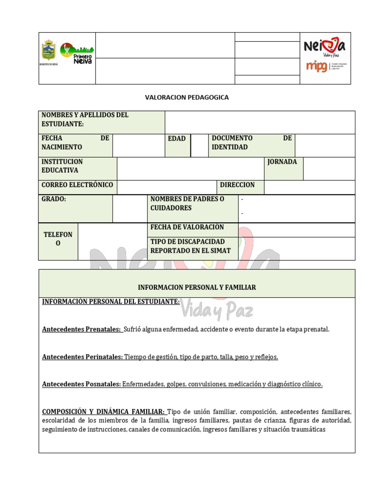 Procedimiento Elaboración Valoración Pedagógica - Inclusión | PDF | Inclusión (Educación ...