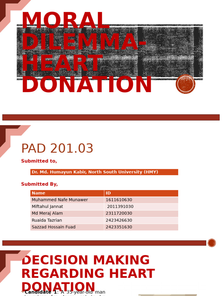 MORAL DILEMMA HEART DONATION Final Slides | PDF | Decision Making | Evaluation