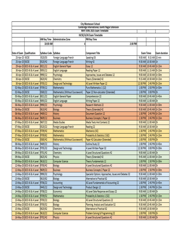 May-June 2025 Exam Timetable | PDF | Science | Qualifications