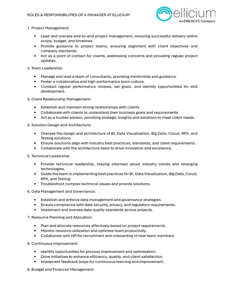 Manager - Roles & Responsibilities | PDF | Project Management | Governance