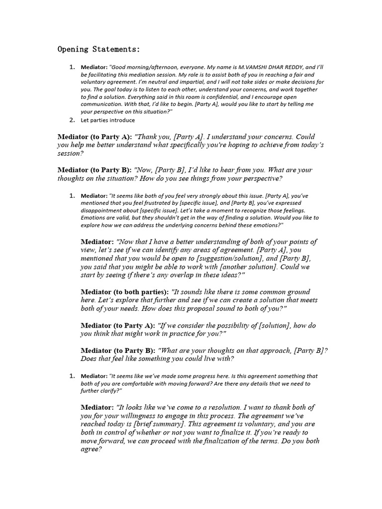 Opening Statements - Docx ADR | PDF | Mediation | Psychology