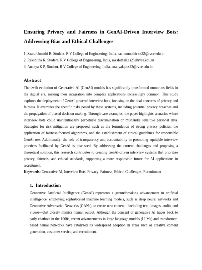 Ensuring Privacy and Fairness in GenAI-Driven Interview Bots Addressing ...