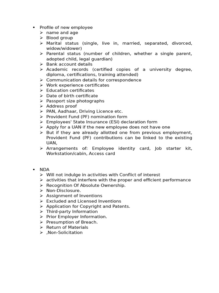 HR Gyaan - New Joinee Checklist | PDF