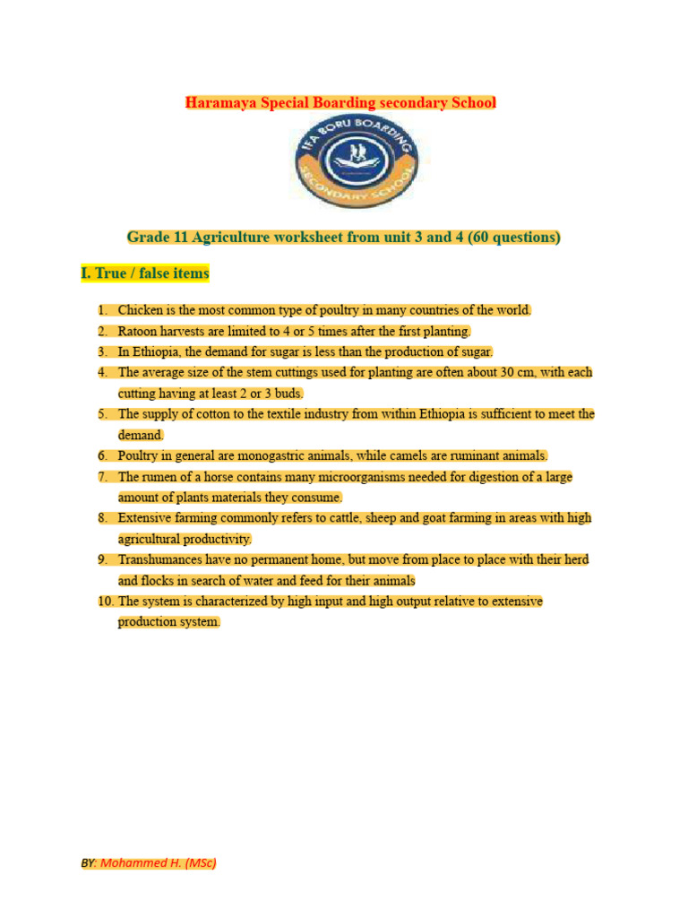 Grade 11 Agriculture Worksheet: Units 3-4 | PDF | Livestock | Agriculture