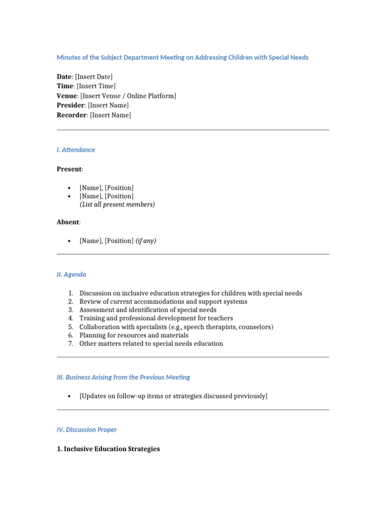 Curriculum - Meeting - Minutes With Special Needs | PDF | Special ...