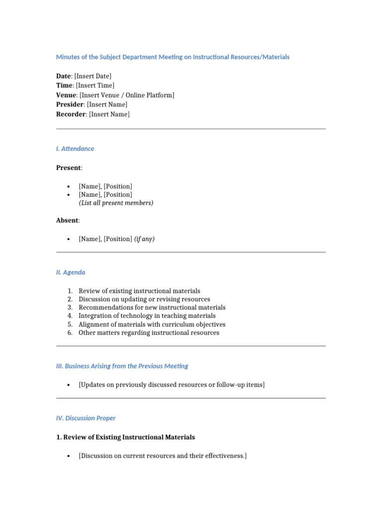 Instructional Resources Meeting Minutes | PDF | Curriculum | Multimedia