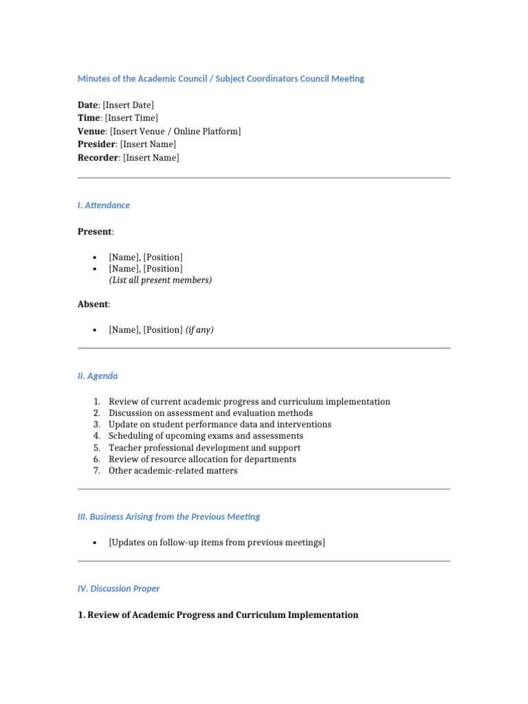 Academic Council Meeting Minutes Summary | PDF | Educational Assessment ...