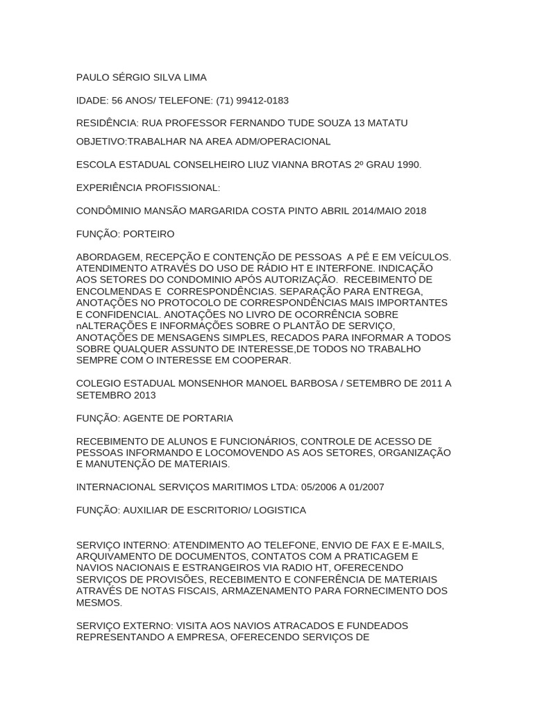 CV-Paulo Sérgio Silva Lima | PDF