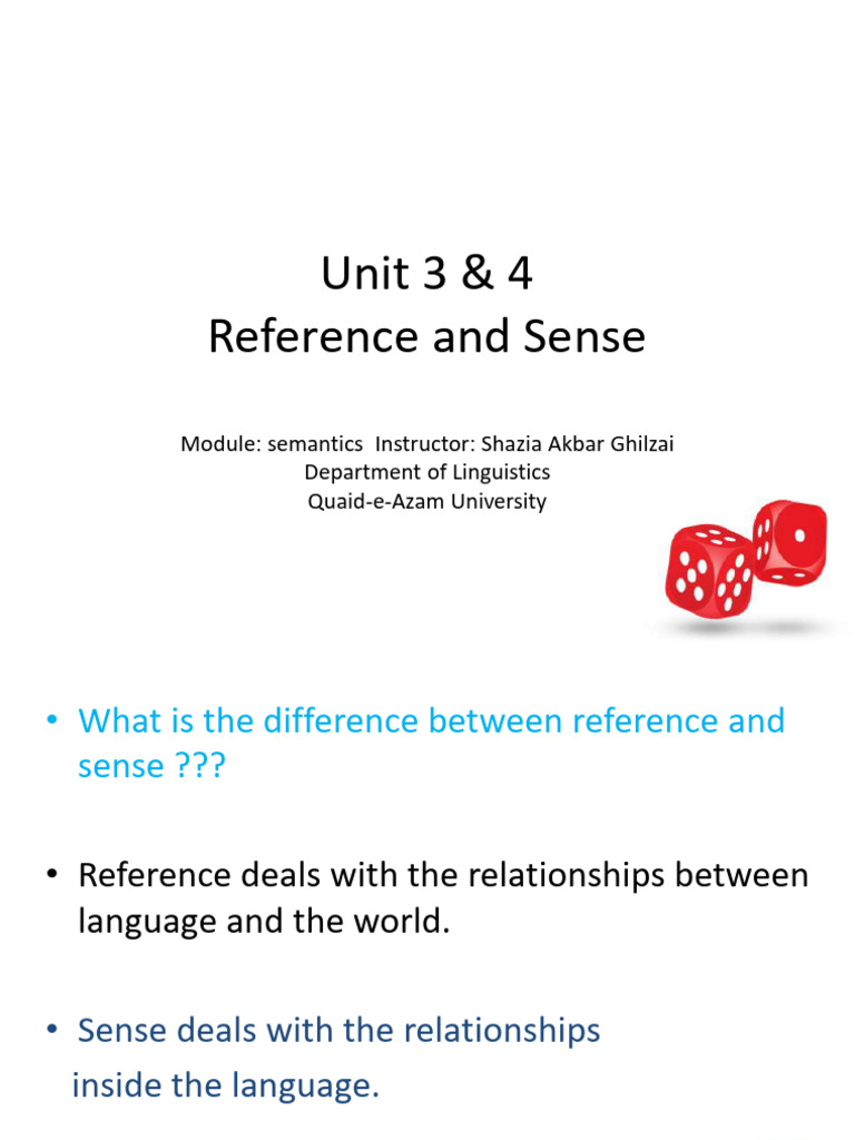 Unit 3 and 4 Sense and Reference | PDF | Word | Semantics