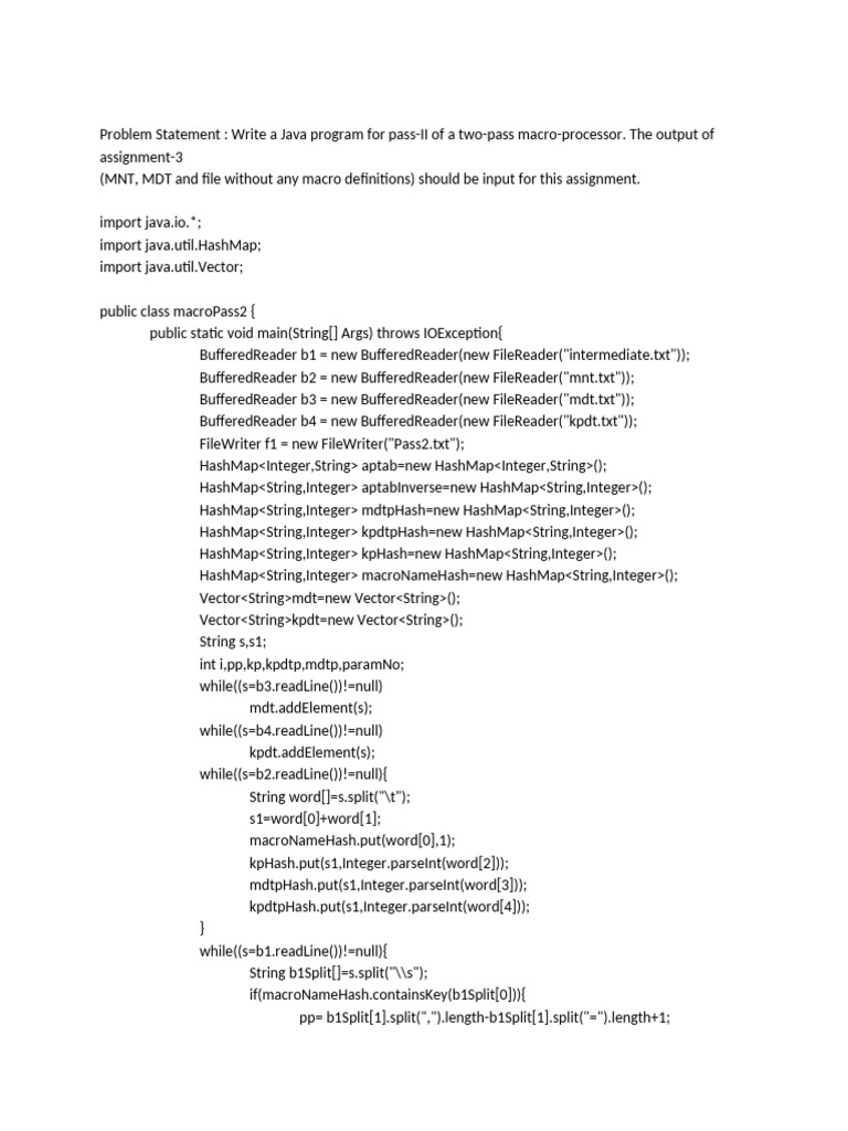 Java Two-Pass Macro Processor Pass-II | PDF | Computer Programming ...