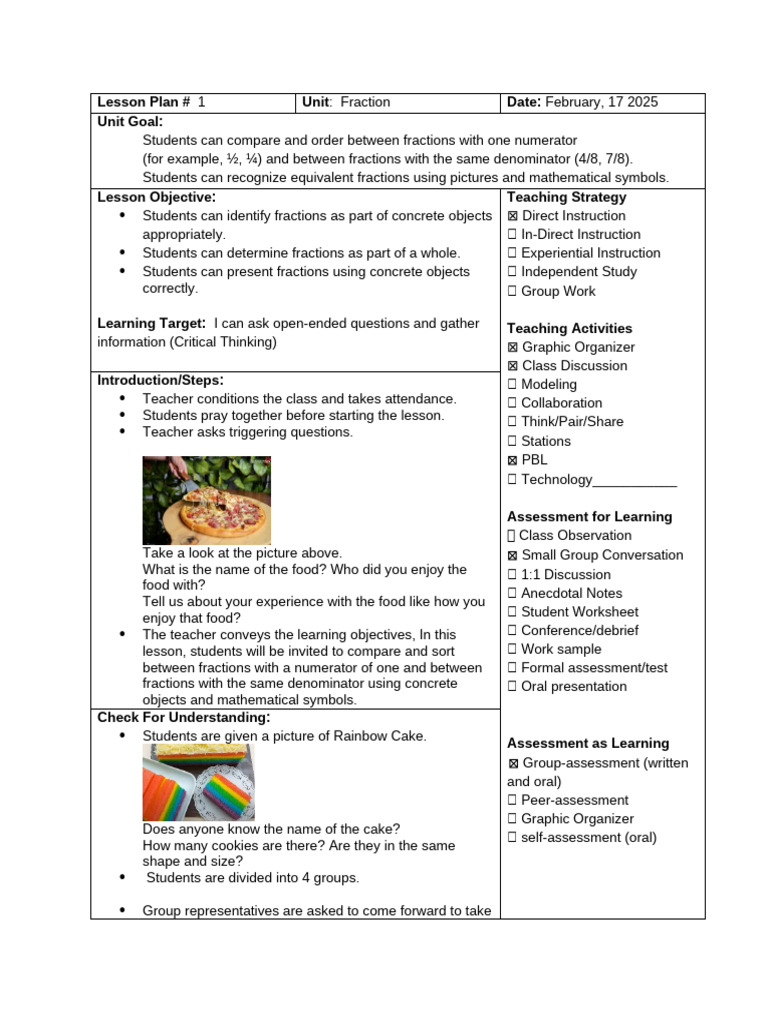 Lesson Plan Materi Pecahan - Math | PDF | Lesson Plan | Procedural ...