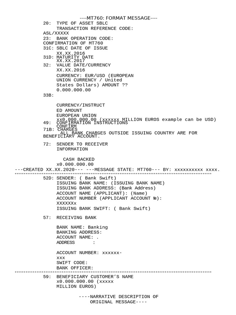 1 - SBLC Verbiage DRAFT - MT-760 | PDF | Letter Of Credit | Money
