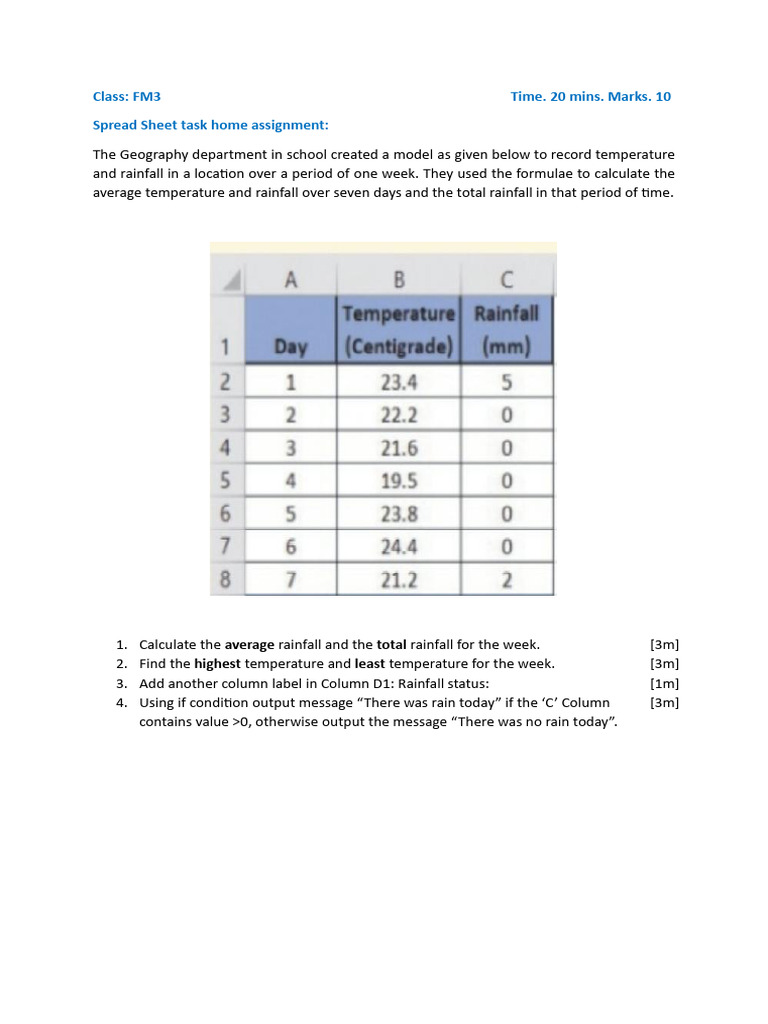 Spread Sheet Task2 Home Assignment | PDF