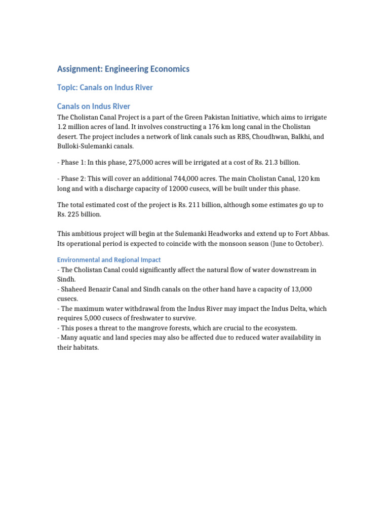 Cholistan Canal Project Assignment | PDF