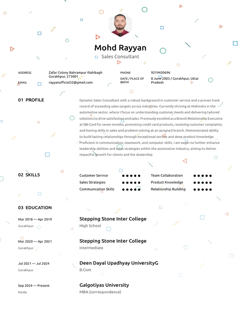 Mohd Rayyan - Sales Consultant CV | PDF | Sales | Business