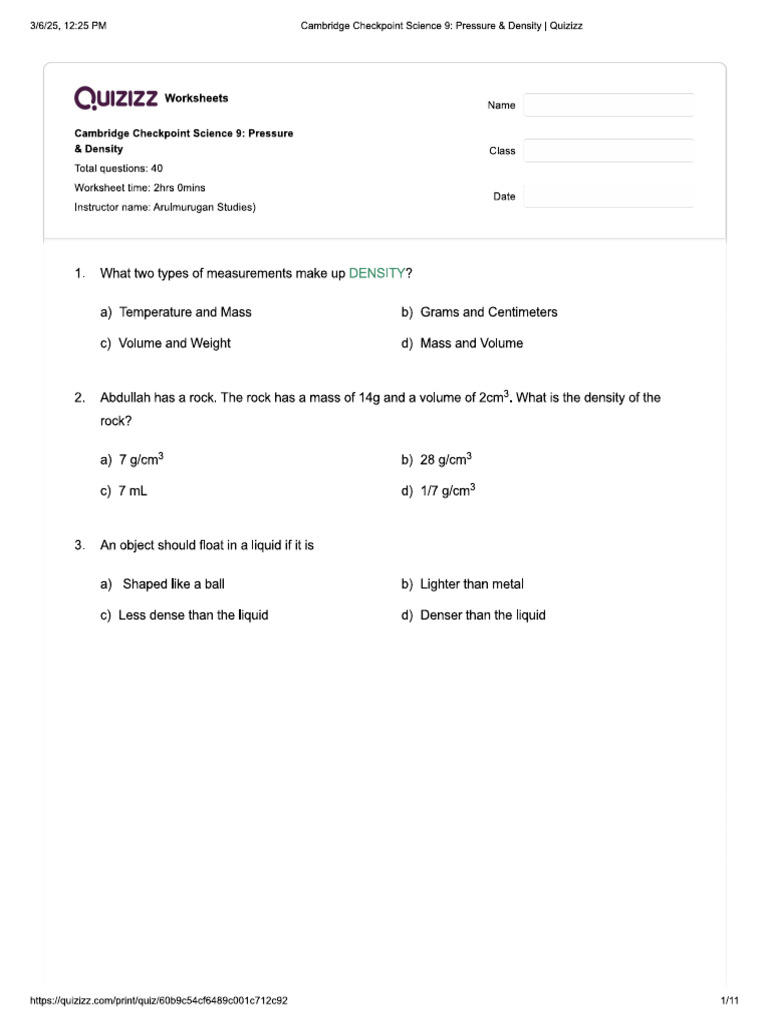 CLSP Density Test | PDF