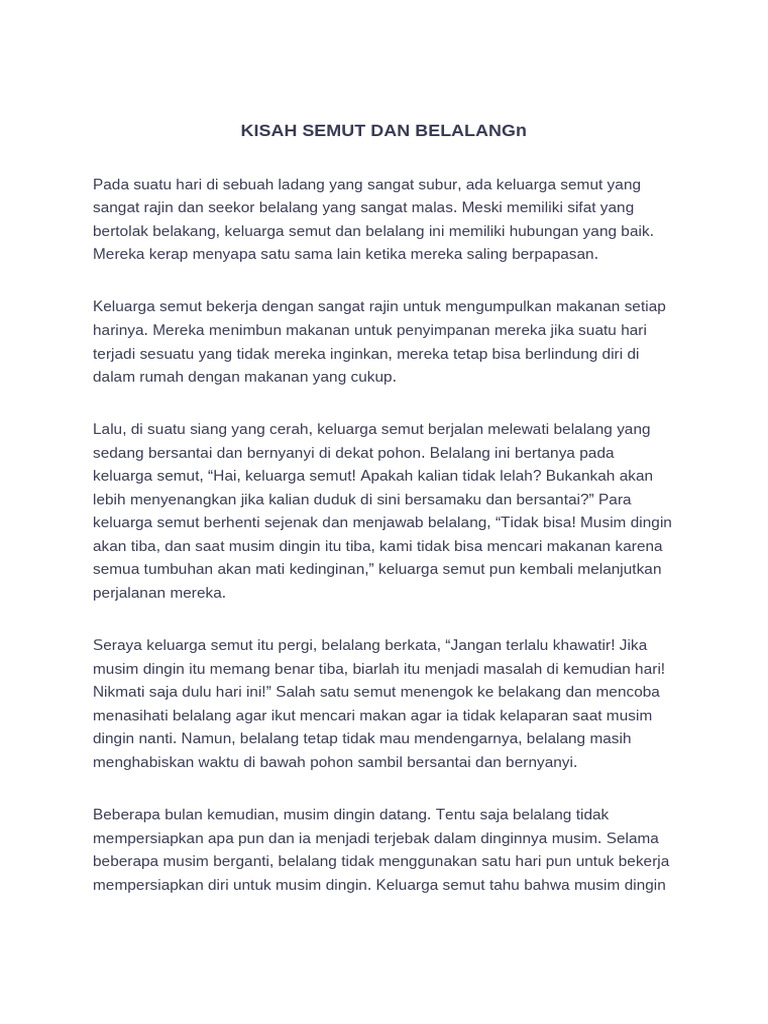 Kisah Semut Dan Belalang | PDF