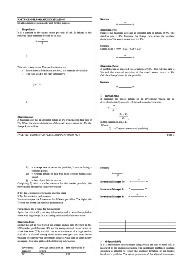 Portfolio Performance Evaluation Metrics | PDF | Sharpe Ratio | Financial Risk