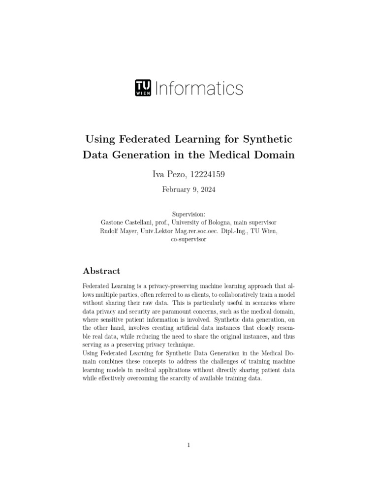 Interdisciplinary Project Using Federated Learning For Synthetic Data ...
