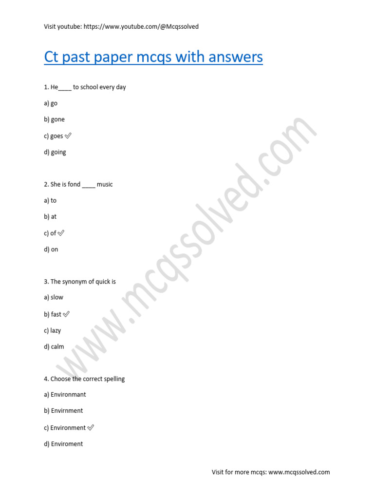 CT Past Paper Mcqs With Answers | PDF | Water | Atmosphere Of Earth