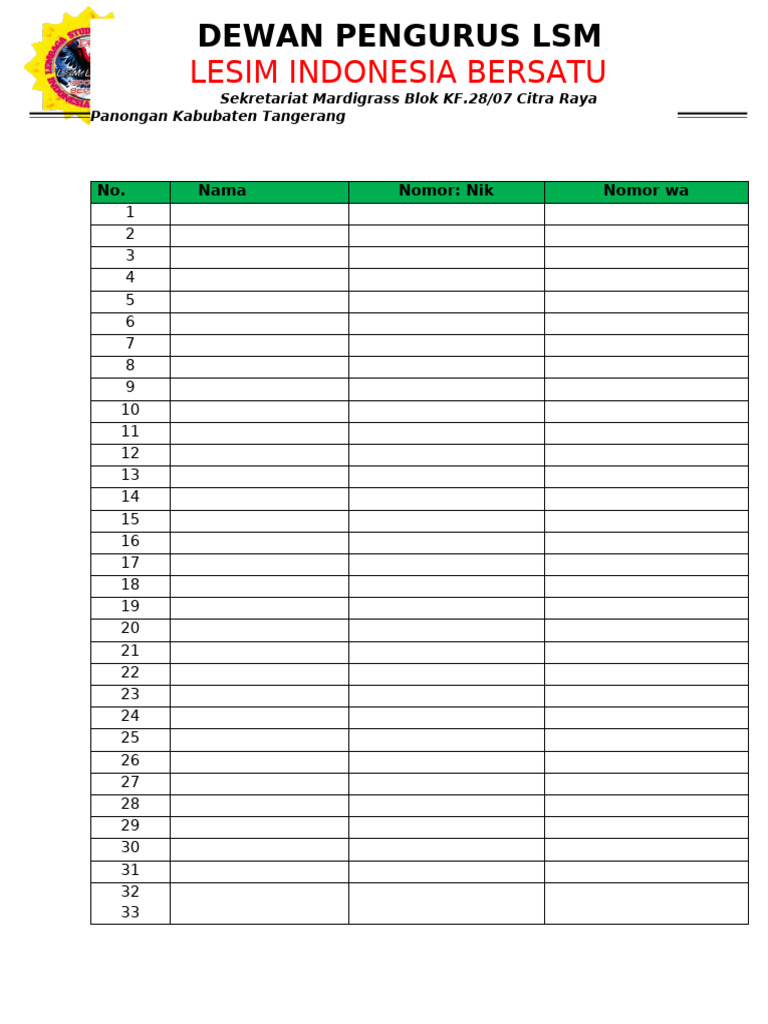 Buat Data Nama Anggota Lesim | PDF