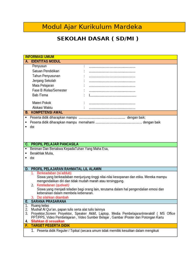 Template Modul Ajar | PDF