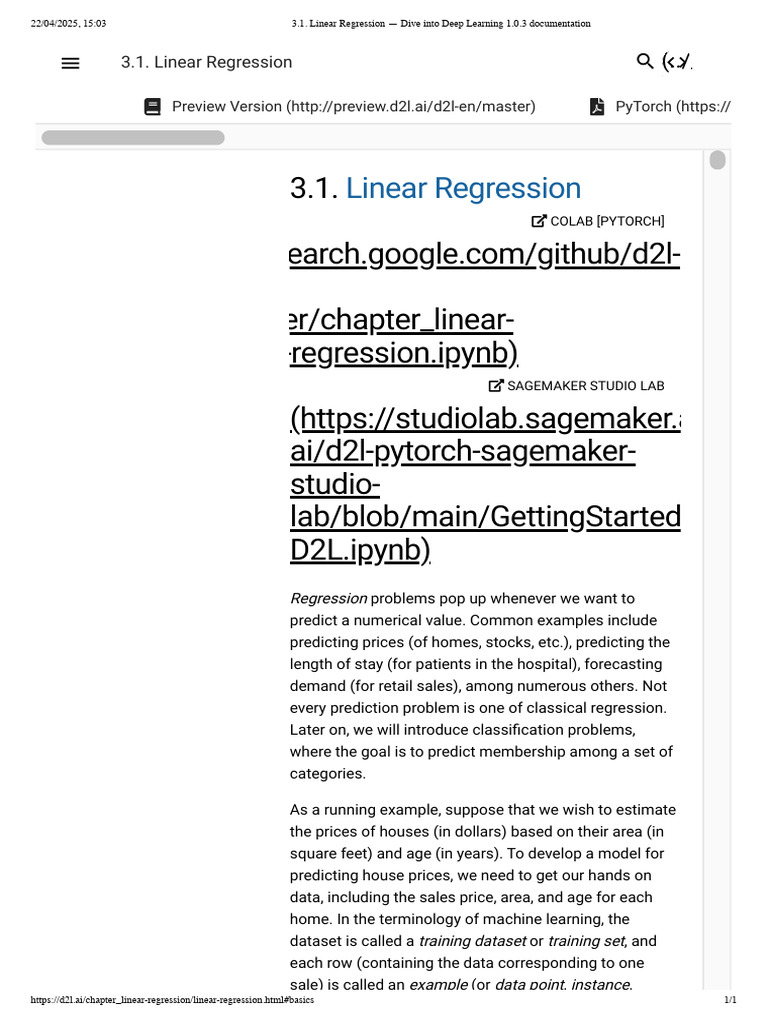 3.1. Linear Regression - Dive Into Deep Learning 1.0.3 Documentation | PDF | Regression Analysis ...