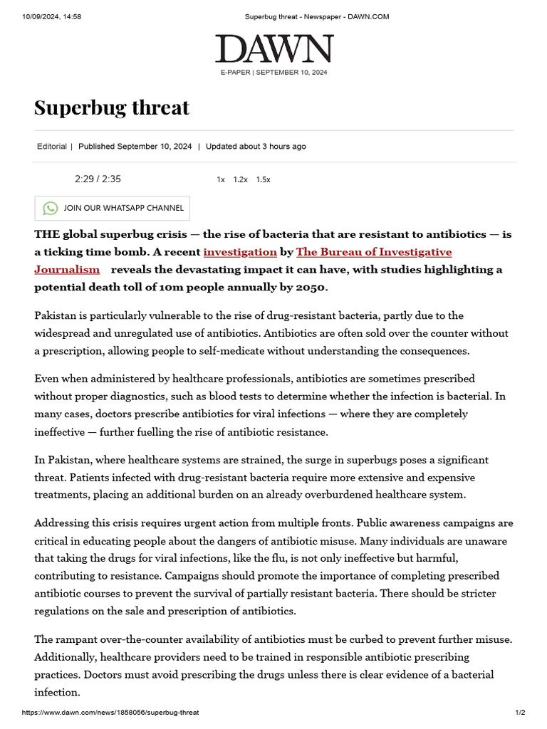 Superbug Threat - Newspaper | PDF | Antimicrobial Resistance | Pharmacy