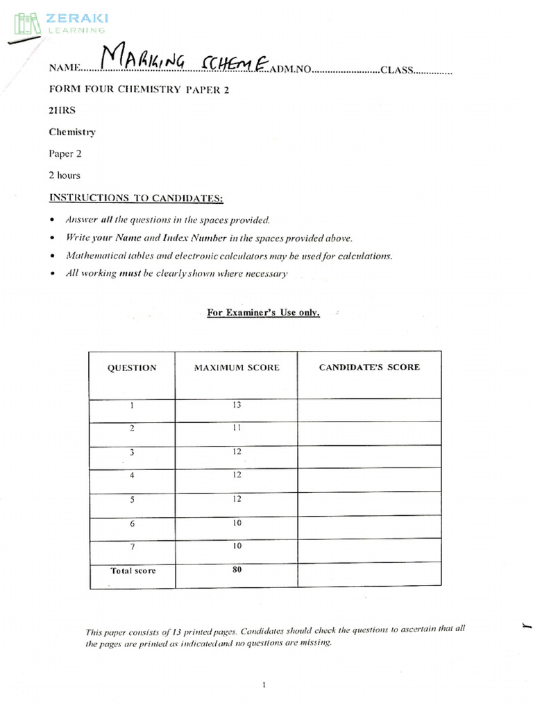 Paper 2 - Marking Scheme | PDF