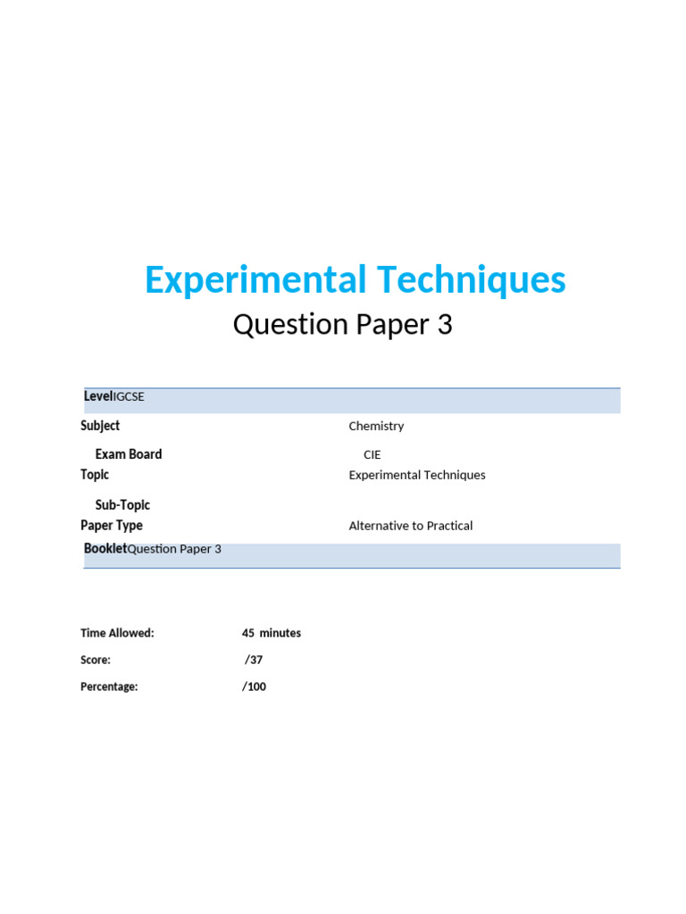 2.3-Experimental-Techniques-CIE-IGCSE-Chemistry-Practical-QP2025 | PDF ...