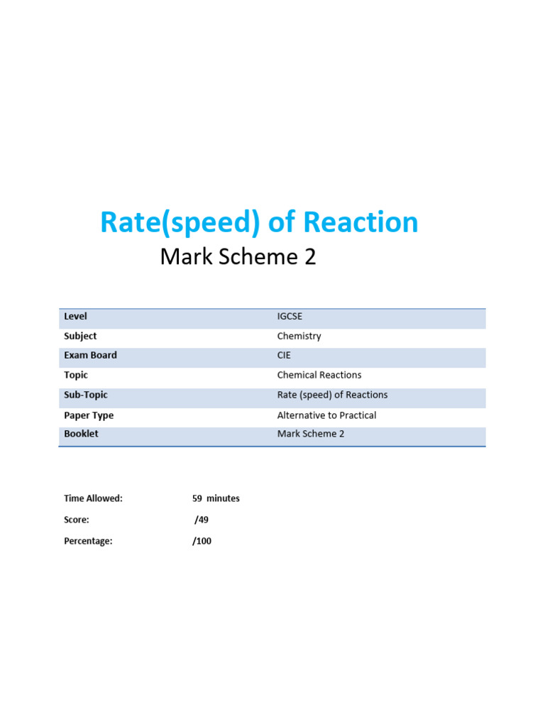 9.2 Ratespeed of Reaction MS CIE IGCSE Chemistry Practical | PDF ...