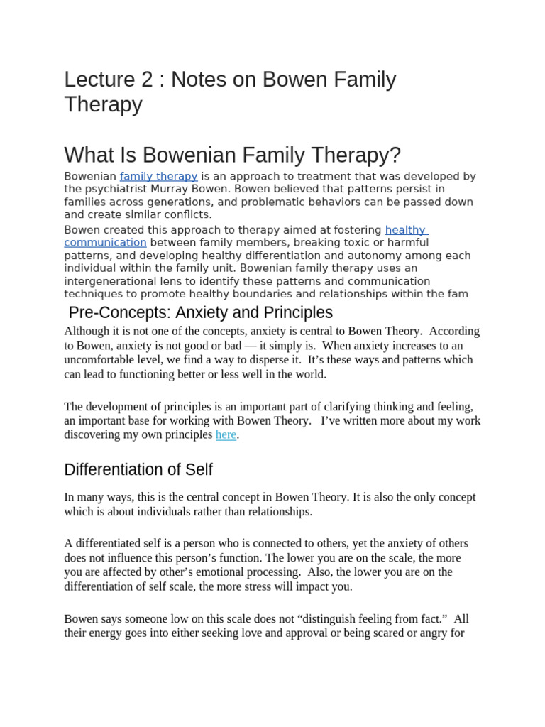 Bowen Family Therapy Overview | PDF | Family Therapy | Anxiety