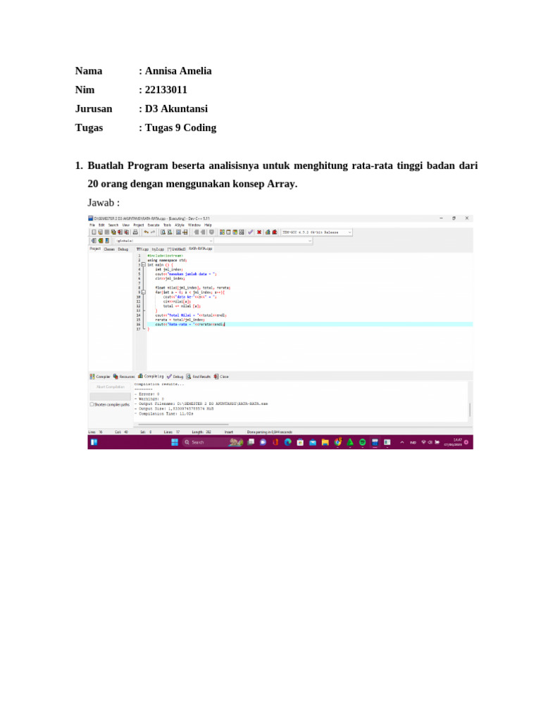 Annisa Amelia - 22133011 - D3 Akuntansi - Tugas Modul 9 Coding | PDF