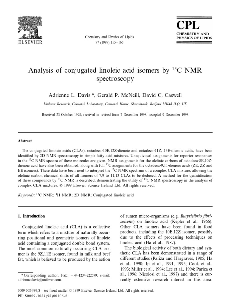 Analysis of Conjugated Linoleic Acid Isomers by 13C NMR Spectroscopy 1999 | PDF | Two ...