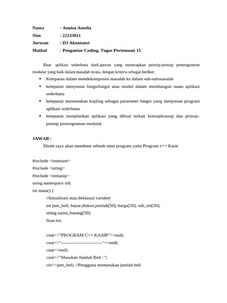 tugas pert 15 pengantar coding | PDF