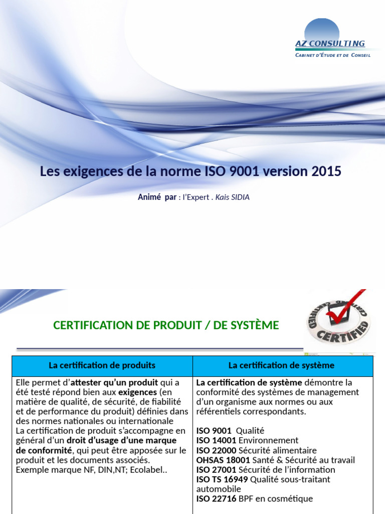 Formation Exigences ISO 9001-2015 Par Kais SIDIA | PDF | Système de ...