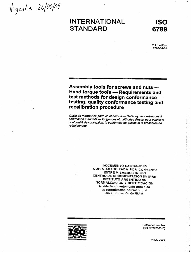 ISO 6789_2003 Torque (2009) | PDF