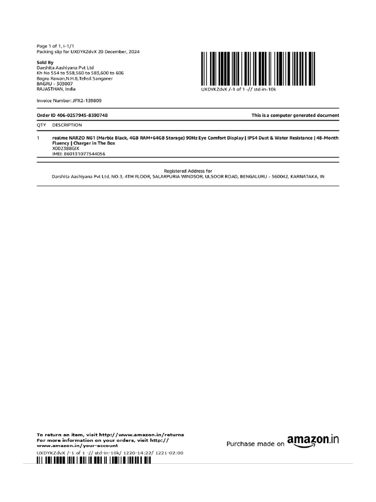 Realme Narzo Invoice | PDF