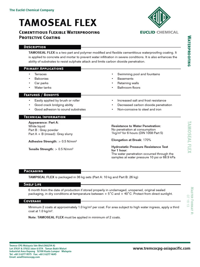 Euclid Chemical TDS Tremco CPG - TAMOSEAL FLEX | PDF | Water | Cement