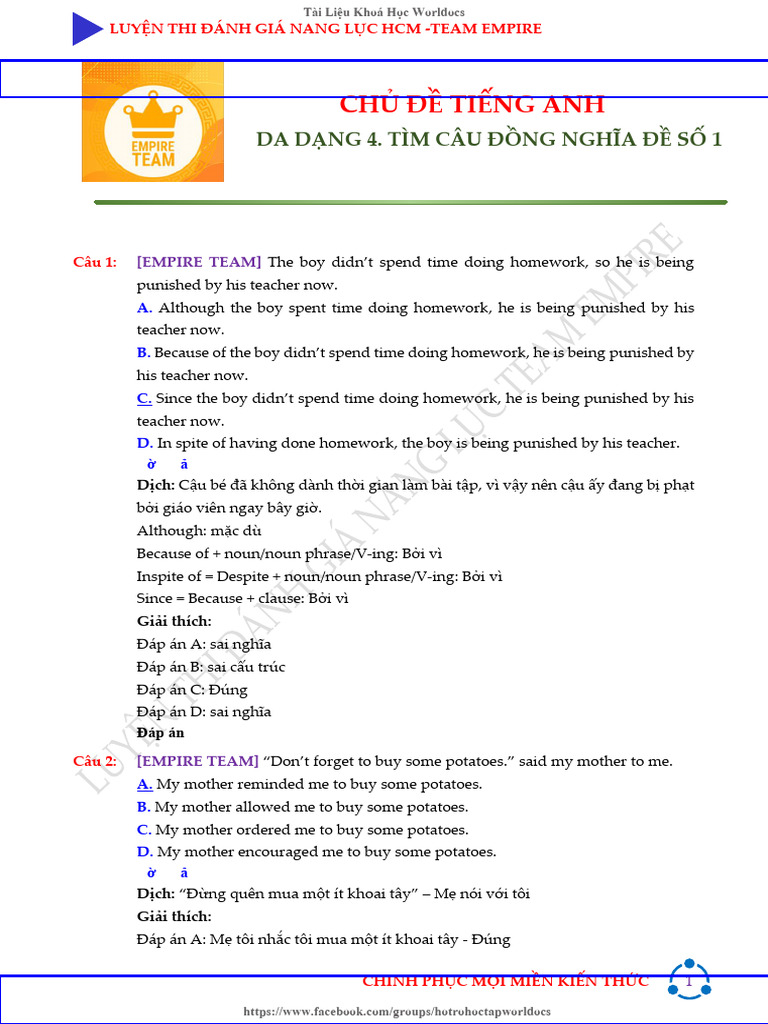 Da D NG 3 Tìm Câu Đ NG Nghĩa | PDF